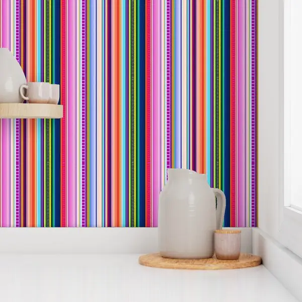 Spoonflower Multicolor Mexican Inspired Stripe Cinco Custom Removable Wallpaper