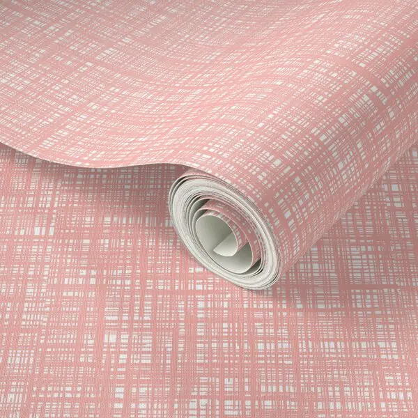 Spoonflower Pink Woven Pastel Texture Coral Custom Pre-pasted Wallpaper - Pink,red