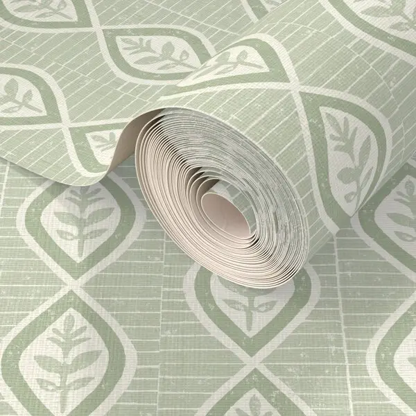 Spoonflower Wallace Stripe Quiet 100% Natural Sisal Grasscloth Wallcovering - Green