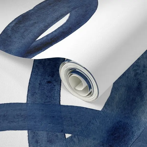 Spoonflower Extra Large Circles Navy White Paint Graffiti Blue Traditional Wallpaper - Blue,white,gray
