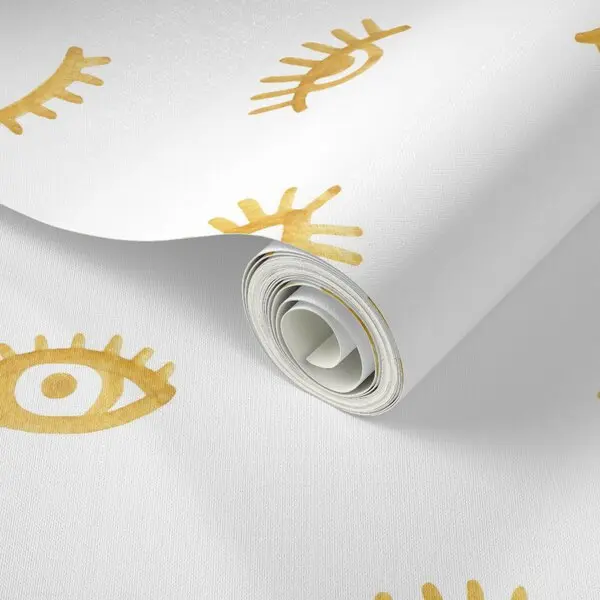 Spoonflower Modern Abstract Line Eye Tribal Eyes Ethnic Custom Pre-pasted Wallpaper - Gray,beige