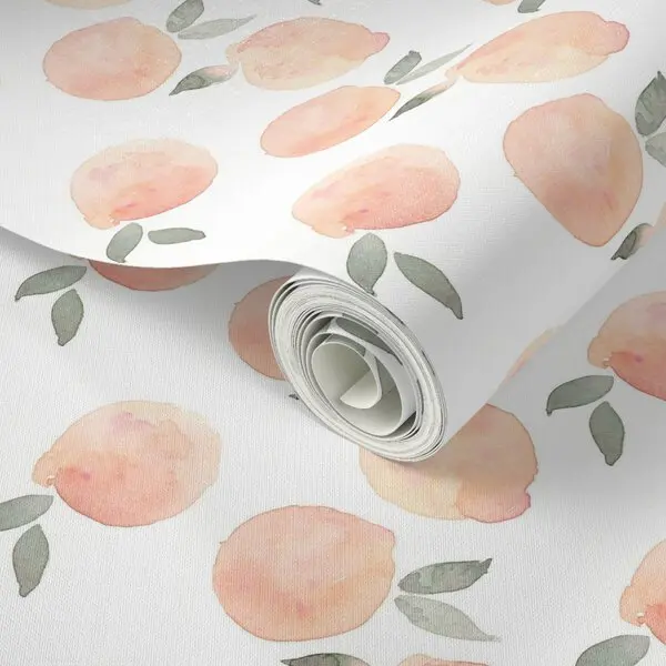 Spoonflower Fruit Peach Paint Fall Market Watercolor Juice Custom Pre-pasted Wallpaper - Gray,brown