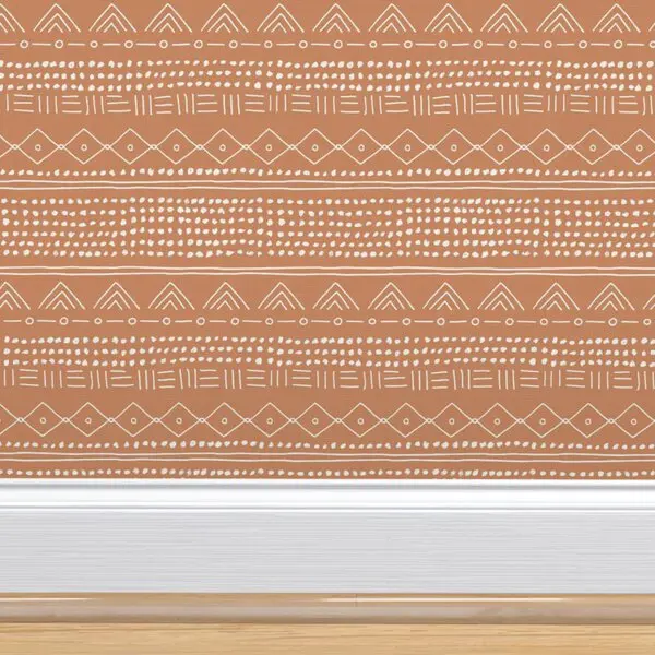 Spoonflower Minimal Boho Mudcloth Bohemian Mayan Abstract 100% Natural Sisal Grasscloth Wallcovering - Orange
