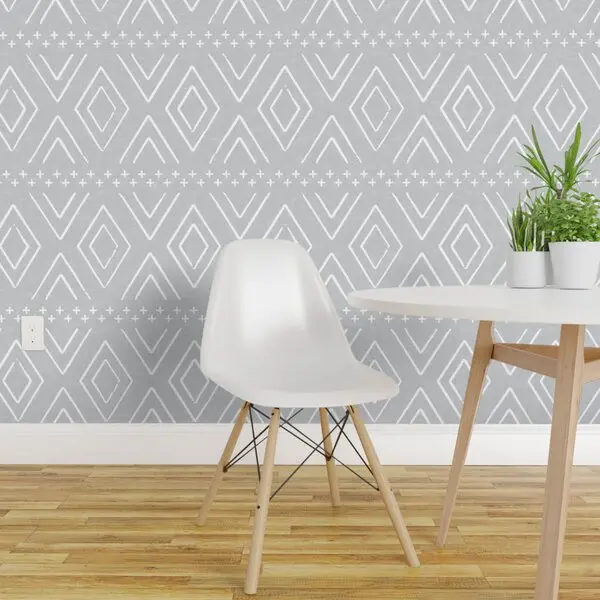 Spoonflower Grey Trendy Decor Mid Century Custom Pre-pasted Wallpaper