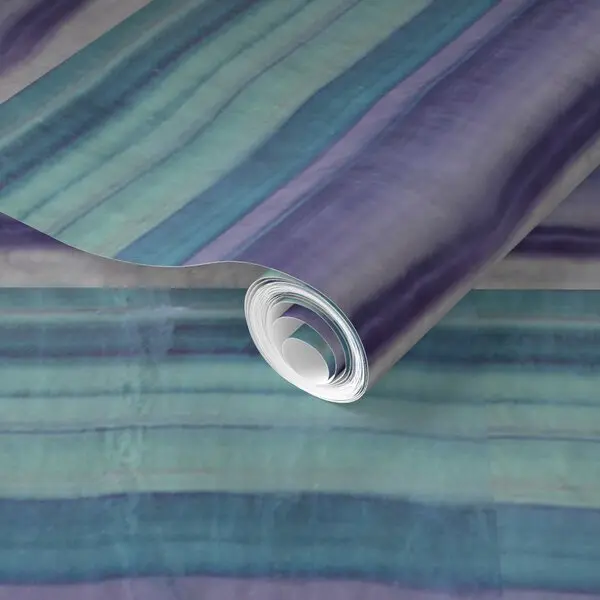Spoonflower Stripe Layers Stone Geode Geology Fluorite Traditional Wallpaper - Blue