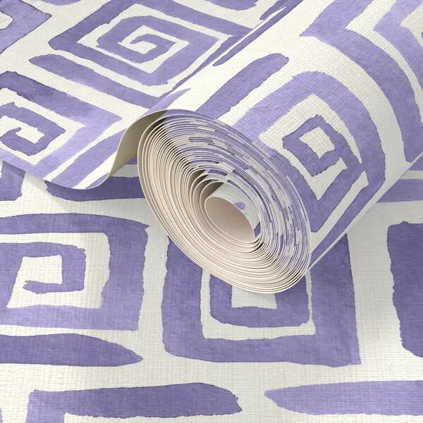 Spoonflower Watercolor Greek Key Lilac 100% Natural Sisal Grasscloth Wallcovering - Purple