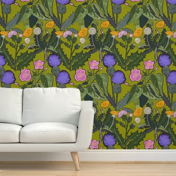 Spoonflower Weeds Are Flowers Too Chart 100% Natural Sisal Grasscloth Wallcovering