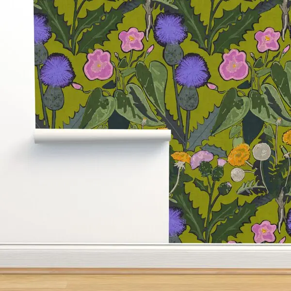 Spoonflower Weeds Are Flowers Too Chart 100% Natural Sisal Grasscloth Wallcovering