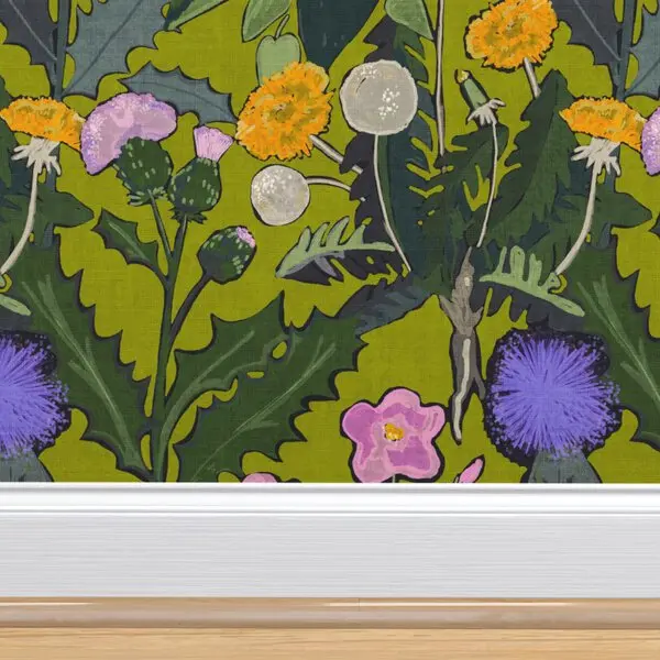 Spoonflower Weeds Are Flowers Too Chart 100% Natural Sisal Grasscloth Wallcovering