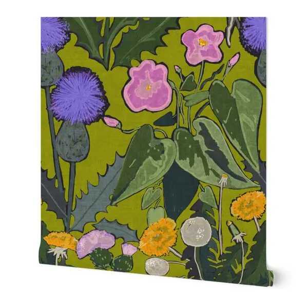 Spoonflower Weeds Are Flowers Too Chart 100% Natural Sisal Grasscloth Wallcovering