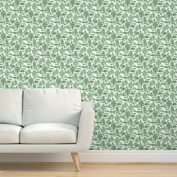 Spoonflower Birds Rabbit Dogs Fox Toile Greyhound Traditional Wallpaper