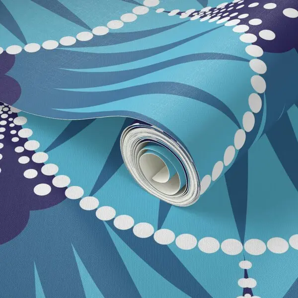 Spoonflower Art Deco Mermaid Scales Geometric Pearls Custom Removable Wallpaper - Blue