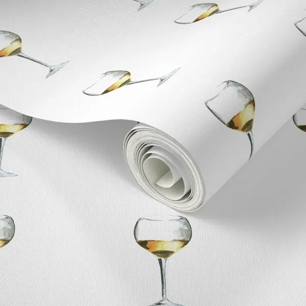 Spoonflower Beverage White Wine Glass Of Knitting And Custom Pre-pasted Wallpaper - Gray,brown