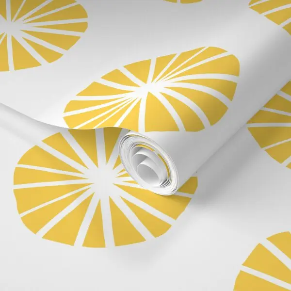 Spoonflower Flowers Floral Dandelion Scandinavian Mod Lemon Traditional Wallpaper - Yellow,white,gray