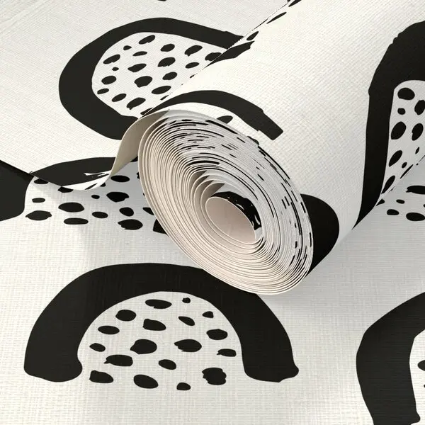 Spoonflower Monochrome Black And White Fruit Abstract Minimal 100% Natural Sisal Grasscloth Wallcovering - Black,white