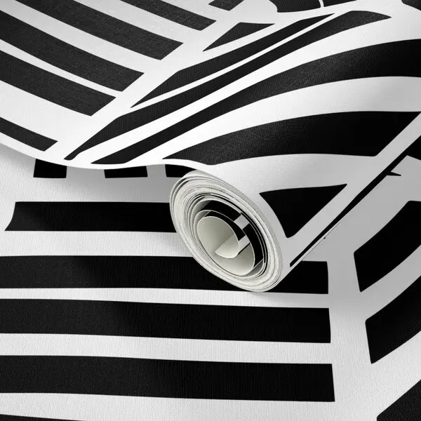 Spoonflower Black And White Stripe Retro Geometric Custom Removable Wallpaper - Black,white,gray