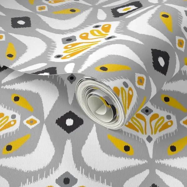 Spoonflower Vintage Yellow Grey Geometric Geo Custom Pre-pasted Wallpaper - Gray,brown,green