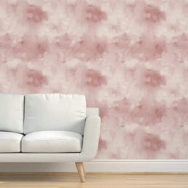 Spoonflower Watercolor Abstract Dusty 100% Natural Sisal Grasscloth Wallcovering - Pink