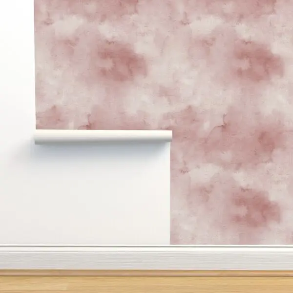 Spoonflower Watercolor Abstract Dusty 100% Natural Sisal Grasscloth Wallcovering - Pink