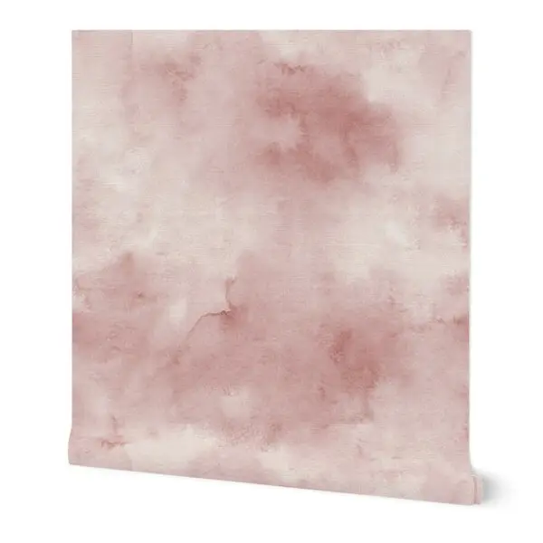 Spoonflower Watercolor Abstract Dusty 100% Natural Sisal Grasscloth Wallcovering - Pink