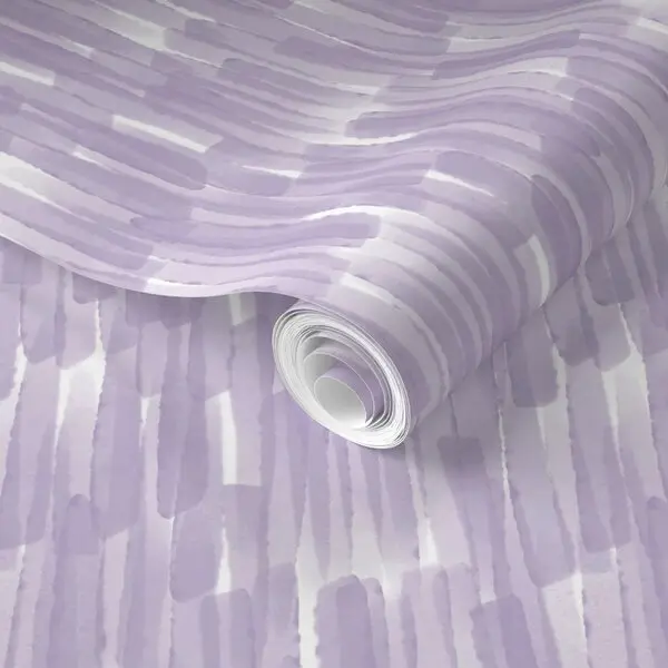 Spoonflower Stripes Lavender Watercolor Custom Pre-pasted Wallpaper - Purple,white