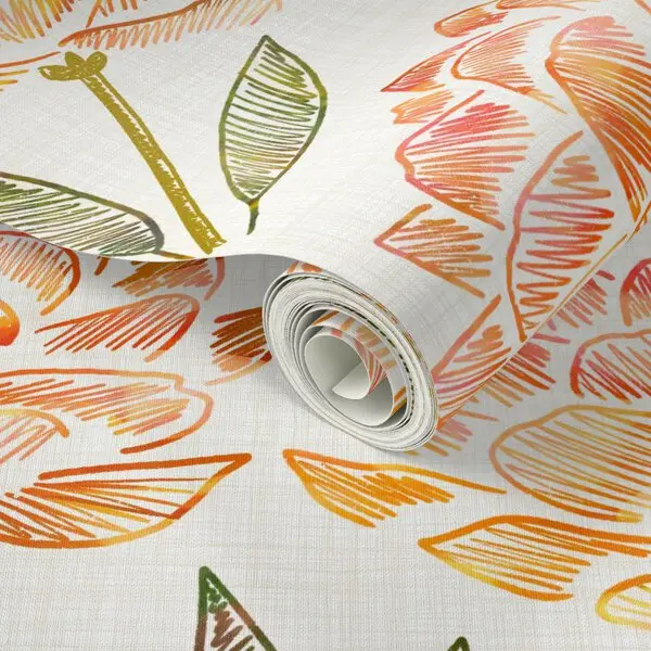 Spoonflower Pink Flower Bright Bloom Red Nature Orange Custom Removable Wallpaper - Beige,orange,brown