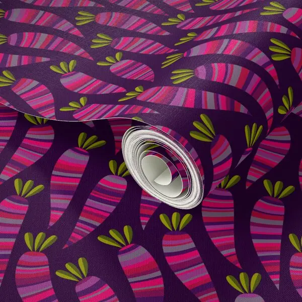 Spoonflower Purple Vegetables Veggies Carrot Custom Removable Wallpaper - Purple,green