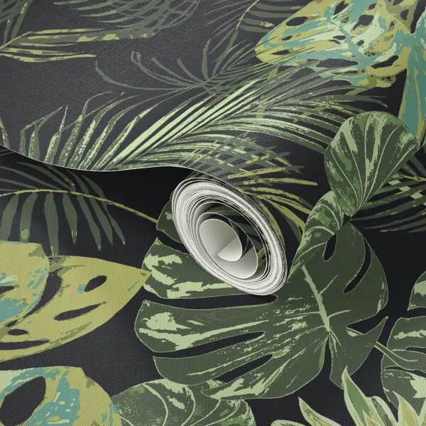 Spoonflower Flower Leaves Floral Forest Modern Leaf Jungle Traditional Wallpaper - Green,sage