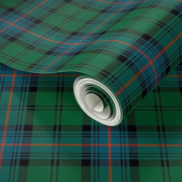 Spoonflower Tartan Clan Highlands Kilt Highlander Custom Removable Wallpaper - Green,brown,blue