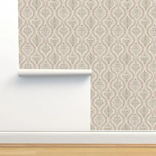 Spoonflower Monticello Rose And 100% Natural Sisal Grasscloth Wallcovering - Brown