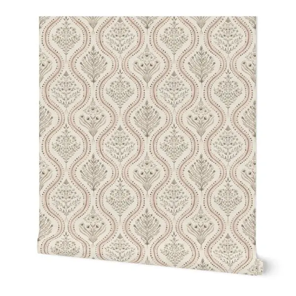 Spoonflower Monticello Rose And 100% Natural Sisal Grasscloth Wallcovering - Brown