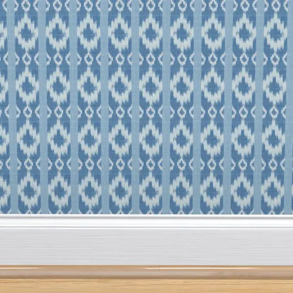 Spoonflower Blue Ikat0225 100% Natural Sisal Grasscloth Wallcovering