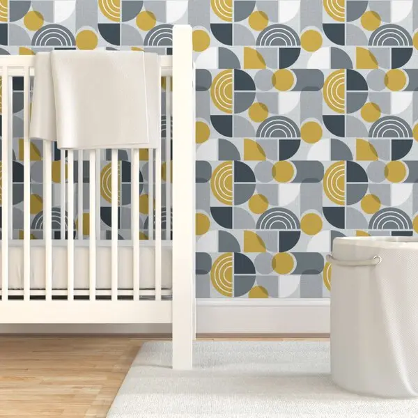 Spoonflower Grey Circles Modern Geometric Traditional Wallpaper