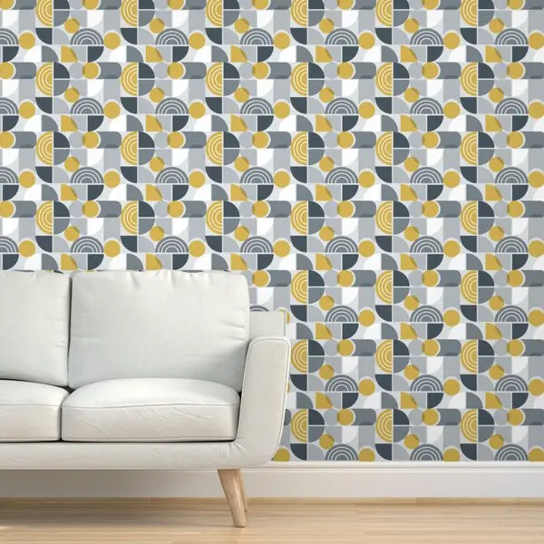Spoonflower Grey Circles Modern Geometric Traditional Wallpaper