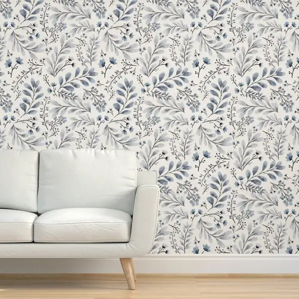 Spoonflower Watercolor Botanical 100% Natural Sisal Grasscloth Wallcovering