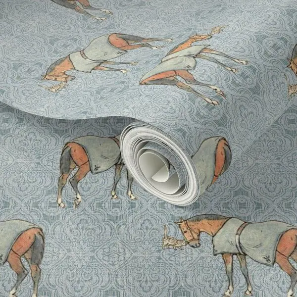 Spoonflower Preppy Horse Paisley Cat Hunter Pony Equestrian Traditional Wallpaper - Gray,brown