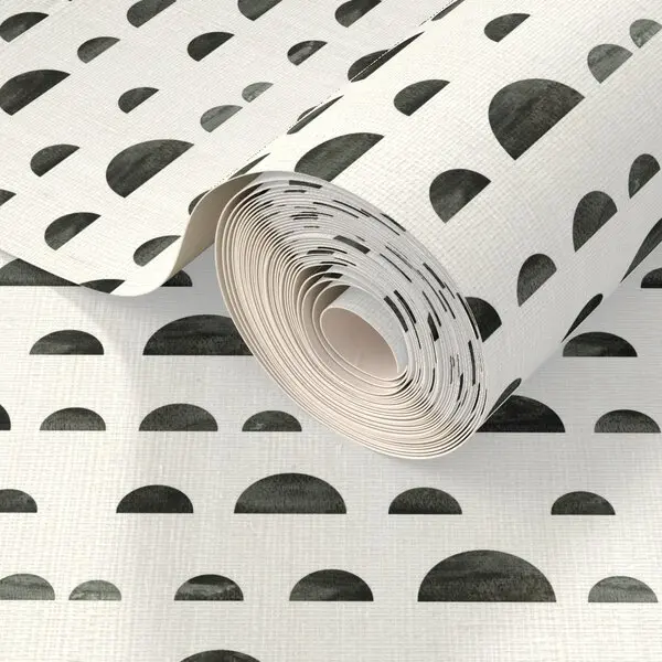 Spoonflower Mod Pebbles In A Row Monochrome 100% Natural Sisal Grasscloth Wallcovering - White
