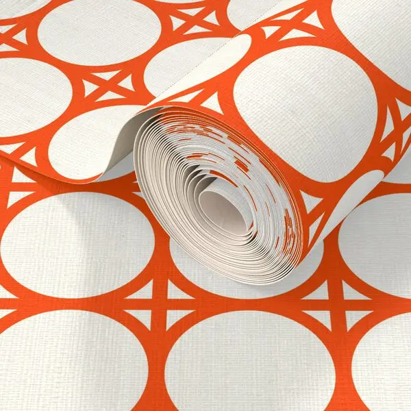 Spoonflower White Flame Connection 100% Natural Sisal Grasscloth Wallcovering - White,orange