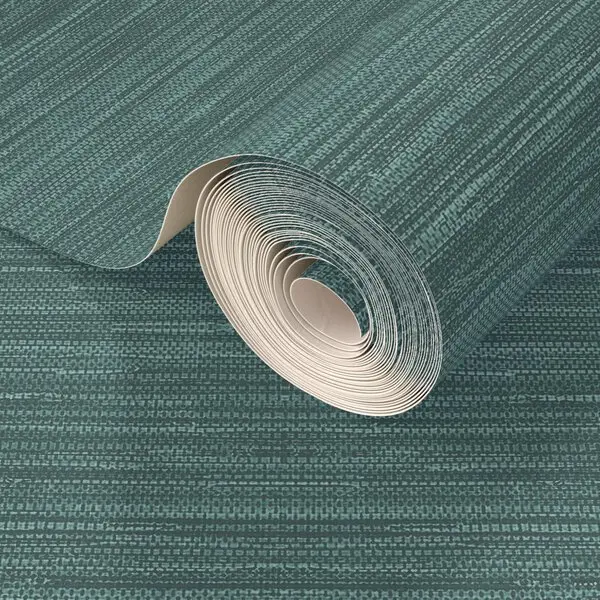 Spoonflower Green Blue Teal Textured Grasscloth Custom Removable Wallpaper - Teal,blue