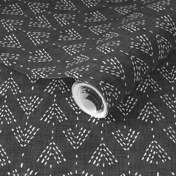Spoonflower Charcoal Black White Stripe Dot Neutral Tribal Custom Removable Wallpaper - Gray,white,black
