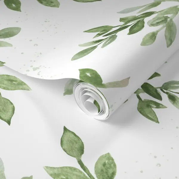 Spoonflower Foliage Coordinating Greenery Minimal Boxwood Traditional Wallpaper - Green