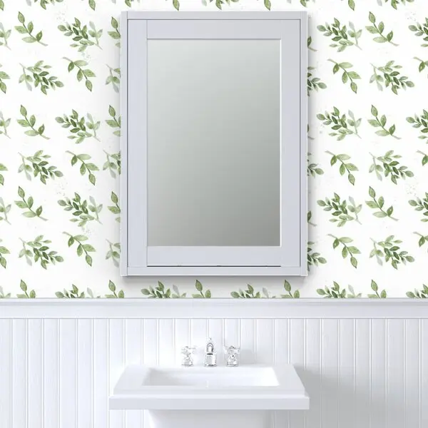 Spoonflower Foliage Coordinating Greenery Minimal Boxwood Custom Pre-pasted Wallpaper