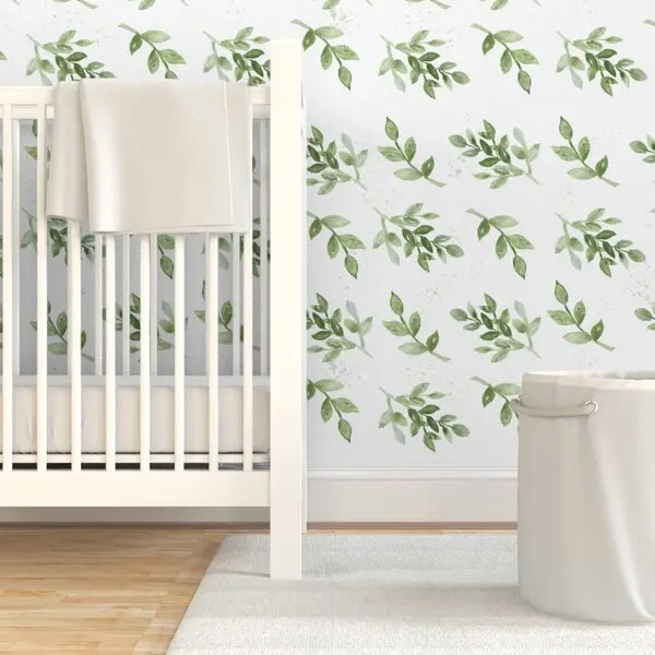 Spoonflower Foliage Coordinating Greenery Minimal Boxwood Custom Pre-pasted Wallpaper