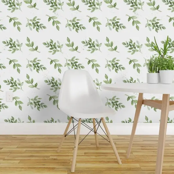 Spoonflower Foliage Coordinating Greenery Minimal Boxwood Custom Pre-pasted Wallpaper