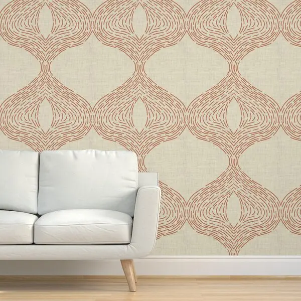 Spoonflower Breath Trellis Orange 100% Natural Sisal Grasscloth Wallcovering