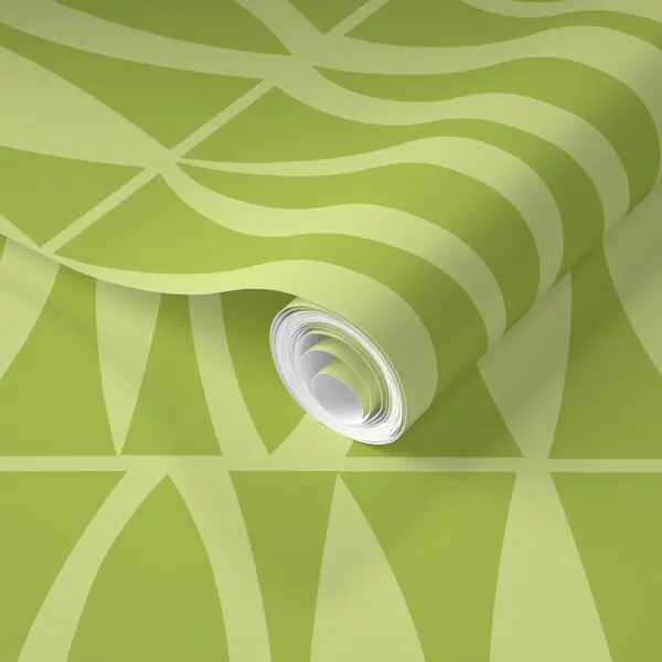 Spoonflower Chartreuse Ellipse Leaf Minimalism Seventies Custom Pre-pasted Wallpaper - Green