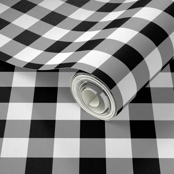 Spoonflower Gingham Black White Gray Check Plaid Tartan Custom Removable Wallpaper - Black,white,gray