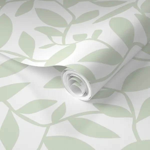 Spoonflower Botanical Leaves Custom Pre-pasted Wallpaper - Green