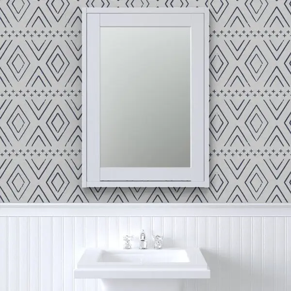 Spoonflower Diamonds Blue Grey Diamond Trendy Mid Century Traditional Wallpaper