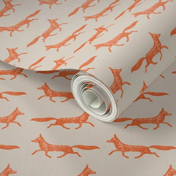 Spoonflower Run Fox Animal Horse Equestrian Classic Orange Traditional Wallpaper - Beige,orange,gray